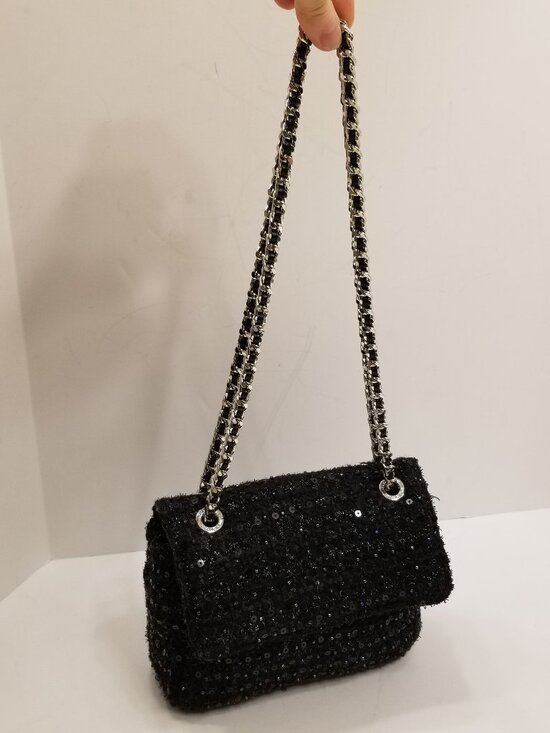 Vintage | Bags | Mimime Paris Rare Black Tweed Sequin Seed Bead Chain ...